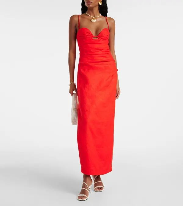 SIR. Noemi Ruched Linen Maxi Dress