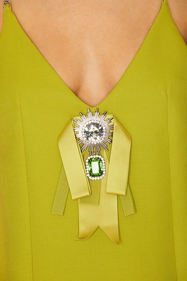 AREA Crystal Embellished Bow Mini Dress - Chartreuse