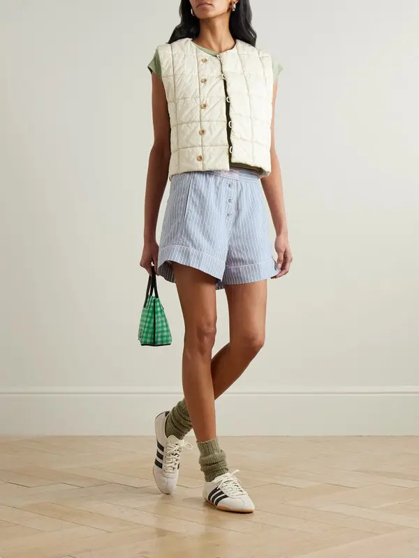 GANNI Crystal-embellished Striped Poplin Shorts