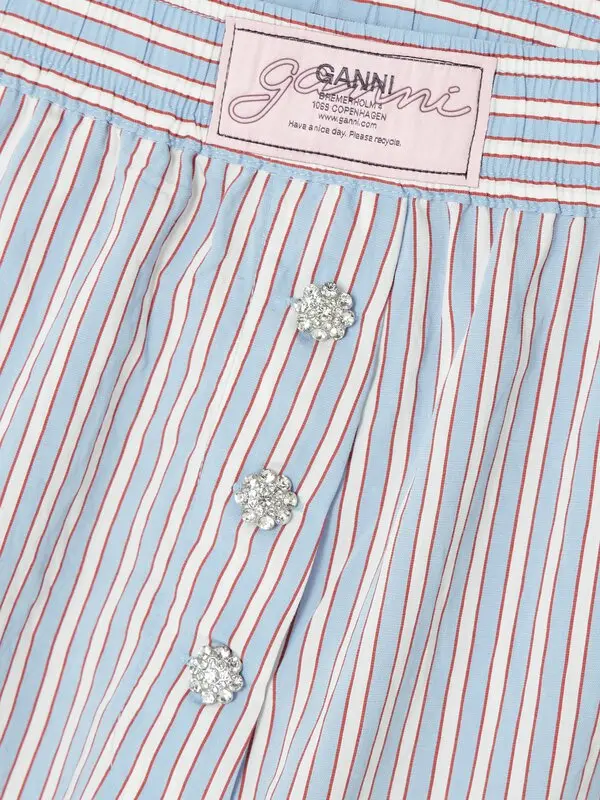 GANNI Crystal-embellished Striped Poplin Shorts