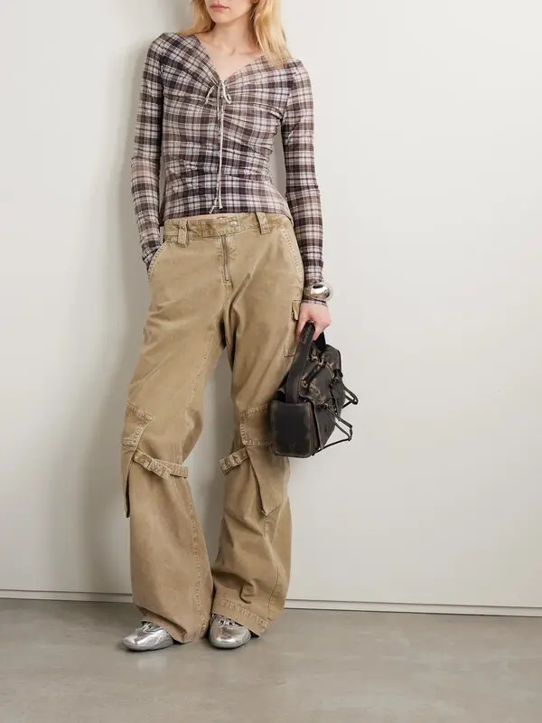 Acne Studios Checked Ruched Stretch-jersey Top