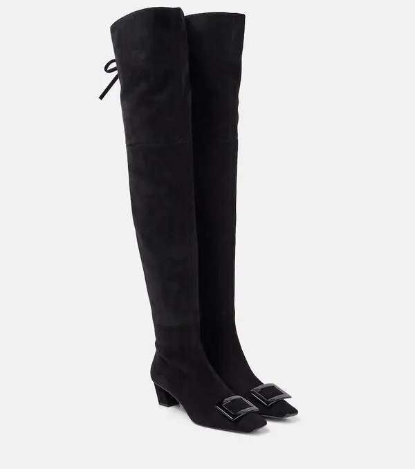 ROGER VIVIER Belle Vivier Suede Over-the-knee Boots - Black