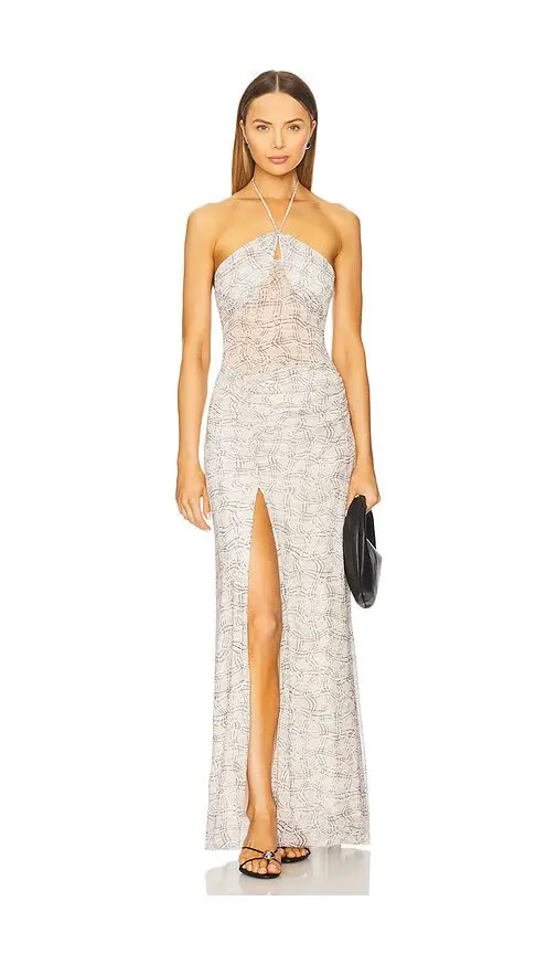 AFRM Halterneck Mesh Maxi Dress - Neutral