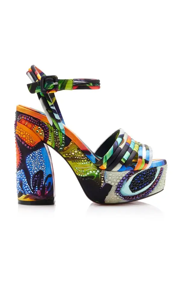 CHRISTIAN LOUBOUTIN Disco Jane' Crystal-embellished Printed Satin Platform Sandals - Multi
