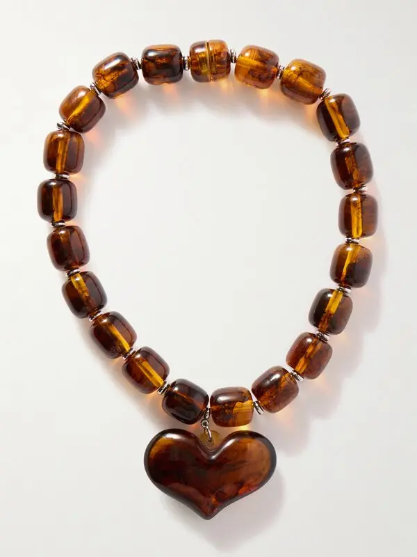 JULIETTA Silver-tone Resin Heart Necklace - Brown