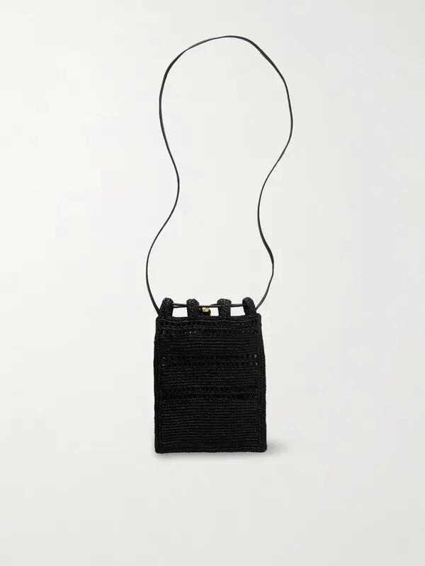 Loewe Raffia Shoulder Bag With Leather Trim - Black