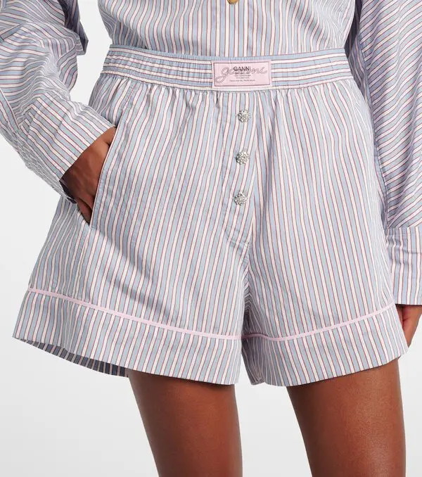 GANNI Striped Bermuda Shorts - Blue