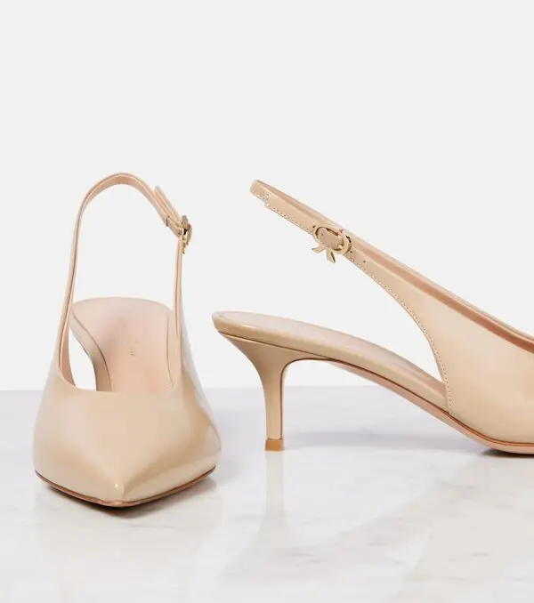 GIANVITO ROSSI Robbie 55 Patent Leather Slingback Pumps - Beige