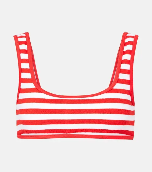 Jade Swim Rounded Edges Striped Terry Bikini Top - Red