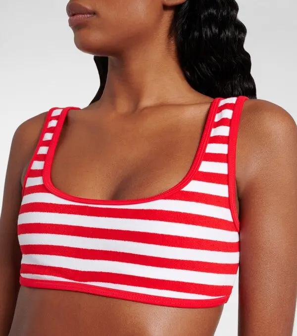 Jade Swim Rounded Edges Striped Terry Bikini Top - Red