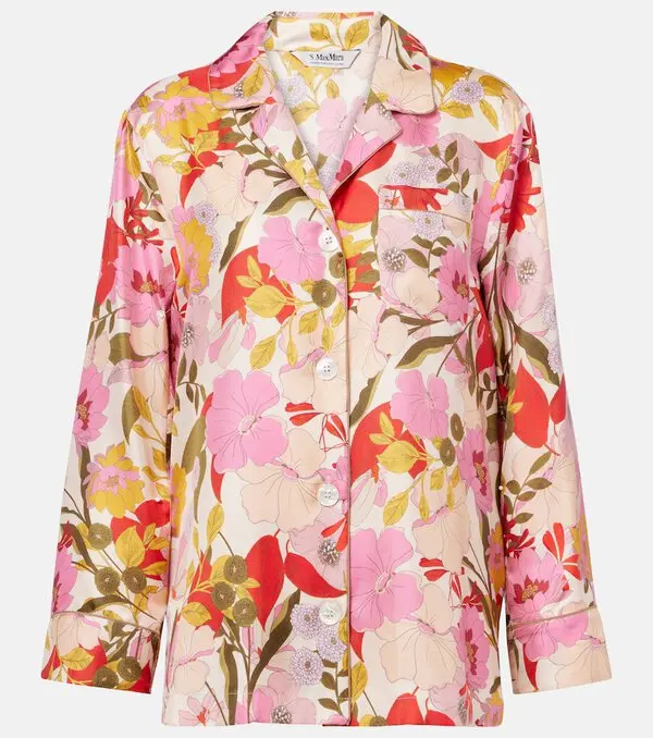 Max Mara Alan Floral Silk Satin Shirt - Multicoloured
