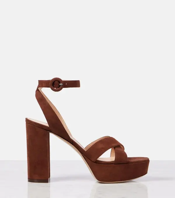 GIANVITO ROSSI Sabrina Suede Platform Sandals - Brown