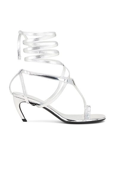 Attico Nova Metallic Ankle Tie Sandals - Silver