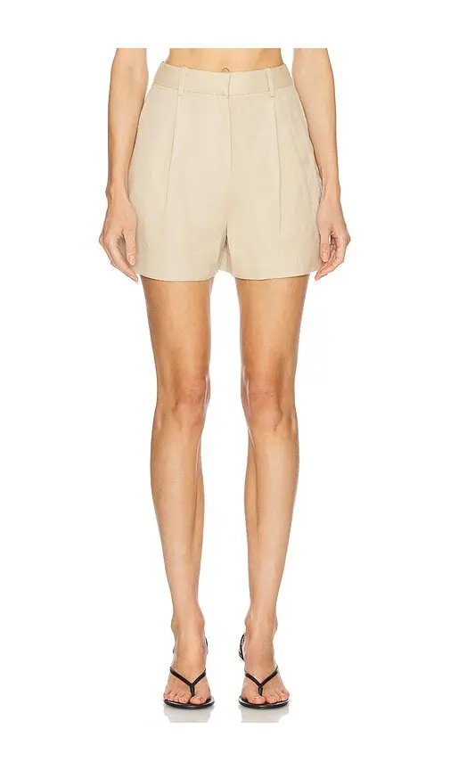 L'academie Leala Linen Blend Shorts - Beige