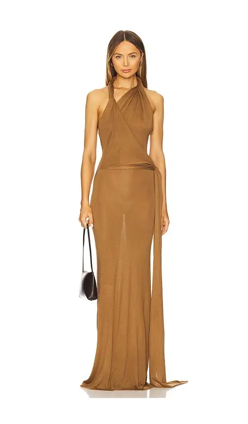 AYA MUSE Halter Maxi Dress - Brown