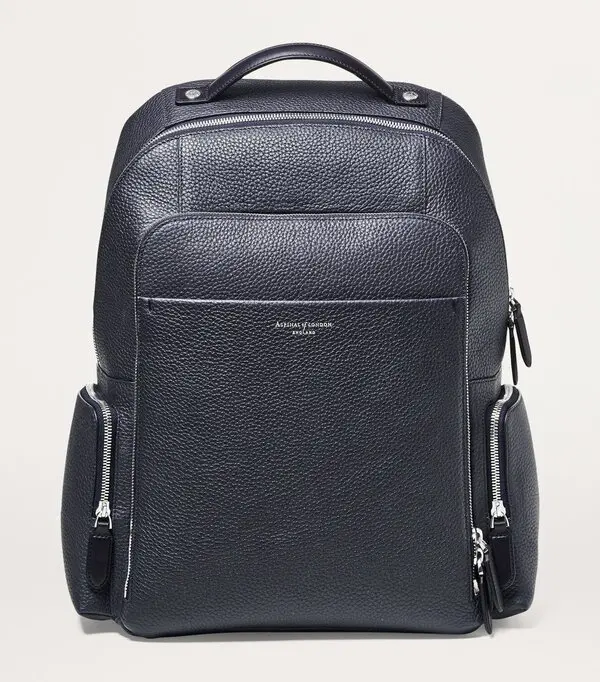 ASPINAL OF LONDON Pebbled Leather Reporter Zipped Backpack