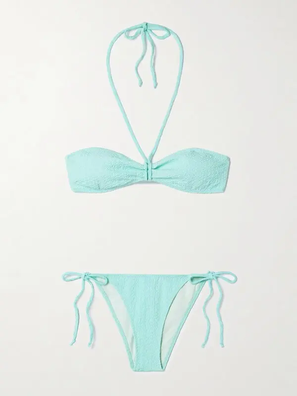 Lisa Marie Fernandez Gathered Seersucker Halterneck Bikini - Green