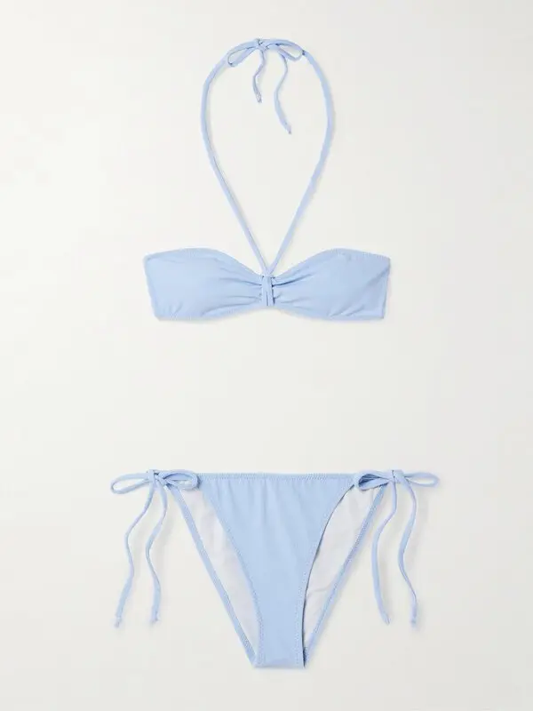 Lisa Marie Fernandez Gathered Crepe Halterneck Bikini - Blue