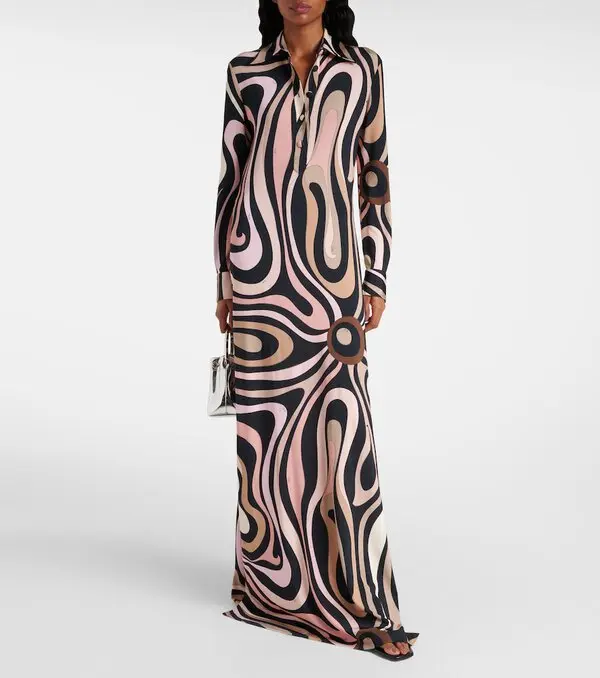 Emilio Pucci Marmo Printed Silk Maxi Shirt Dress