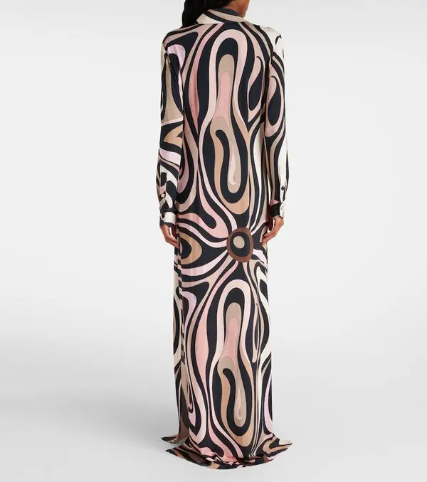 Emilio Pucci Marmo Printed Silk Maxi Shirt Dress