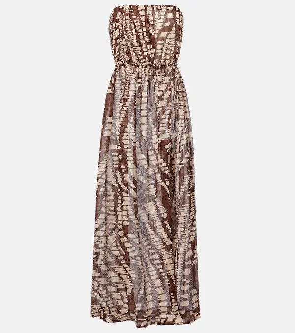 Poupette St Barth Mara Strapless Printed Midi Dress - Brown