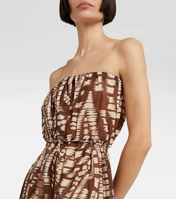 Poupette St Barth Mara Strapless Printed Midi Dress