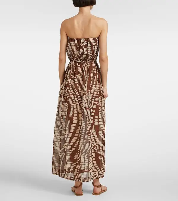 Poupette St Barth Mara Strapless Printed Midi Dress