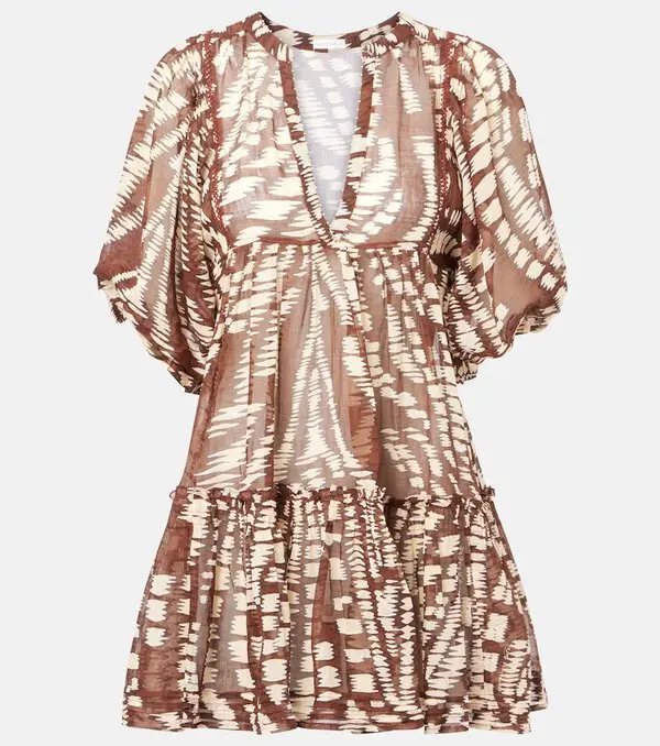 Poupette St Barth Aria Printed Cotton Minidress - Brown
