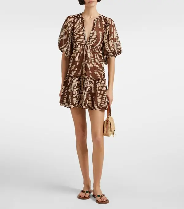 Poupette St Barth Aria Printed Cotton Minidress - Brown