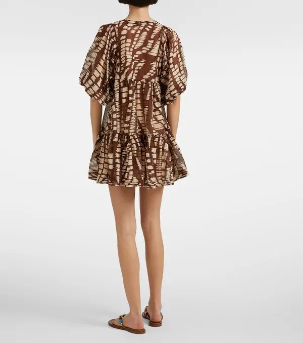 Poupette St Barth Aria Printed Cotton Minidress - Brown