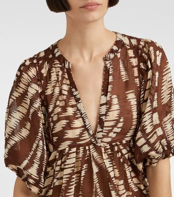 Poupette St Barth Aria Printed Cotton Minidress - Brown