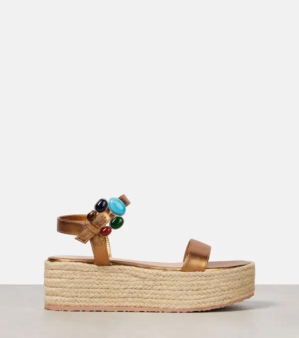 GIANVITO ROSSI Metallic Leather Platform Espadrilles