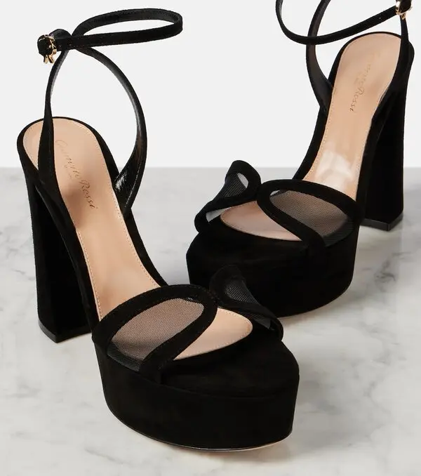 GIANVITO ROSSI Suede And Mesh Platform Sandals