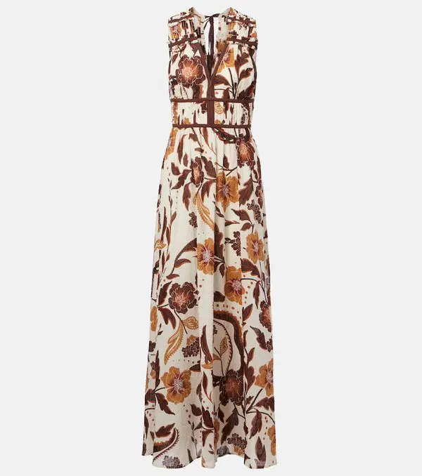Poupette St Barth Chiara Floral Cotton Maxi Dress - Brown