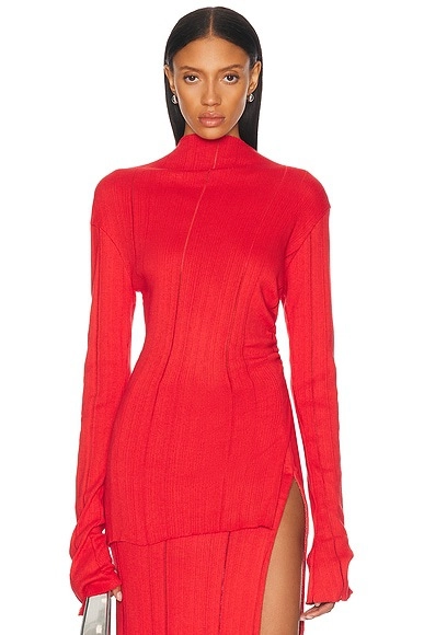 JADE CROPPER Long Sleeve Ribbed Knit Top