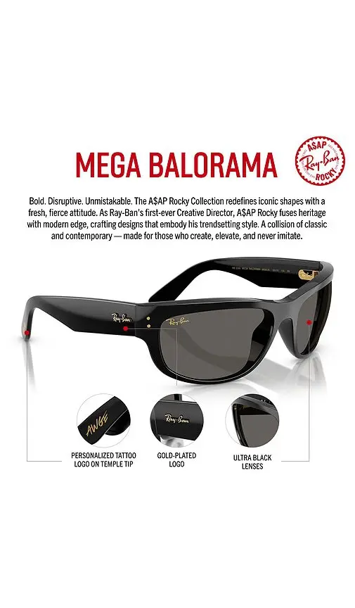 Ray-ban X A$ap Rocky Mega Balorama 63 Sunglasses - Black