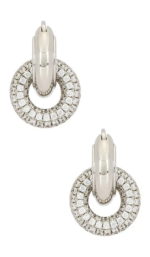 LUV AJ Pave Interlock Hoop Earrings - Metallic Silver