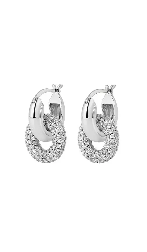 LUV AJ Pave Interlock Hoop Earrings - Metallic Silver