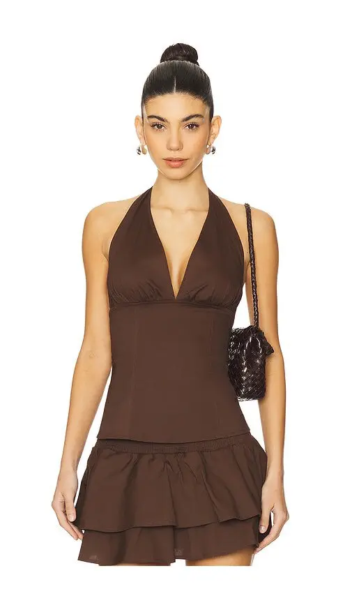 WeWoreWhat Halter Neck Corset Top - Brown