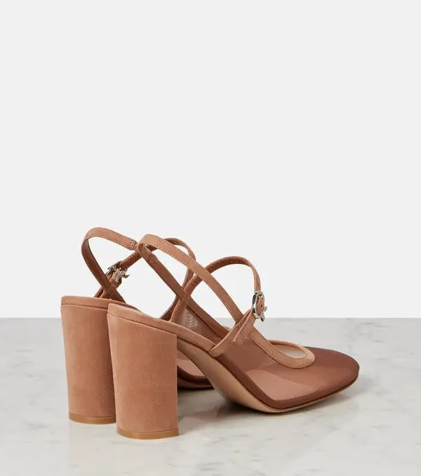GIANVITO ROSSI Françoise 85 Suede-trimmed Slingback Pumps