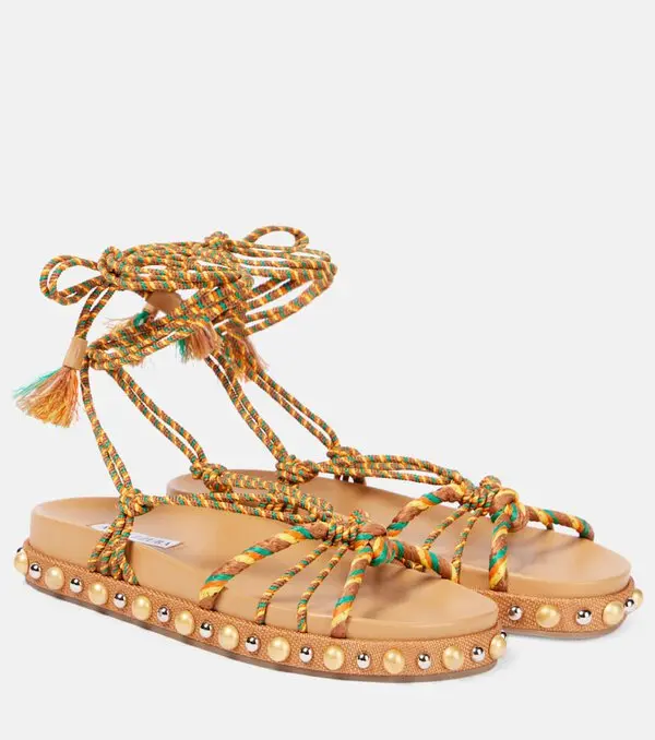AQUAZZURA Tropical Rope Embellished Raffia Sandals - Multicoloured