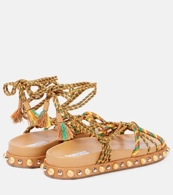 AQUAZZURA Tropical Rope Embellished Raffia Sandals