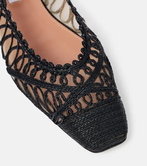 AQUAZZURA Kahlo Raffia And Mesh Ballet Flats