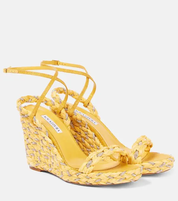 AQUAZZURA Costiera Crystal Raffia Espadrille Wedges