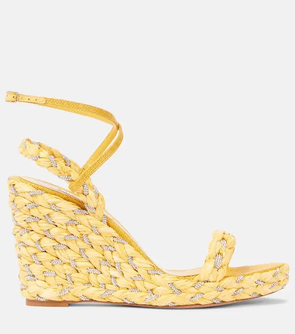 AQUAZZURA Costiera Crystal Raffia Espadrille Wedges