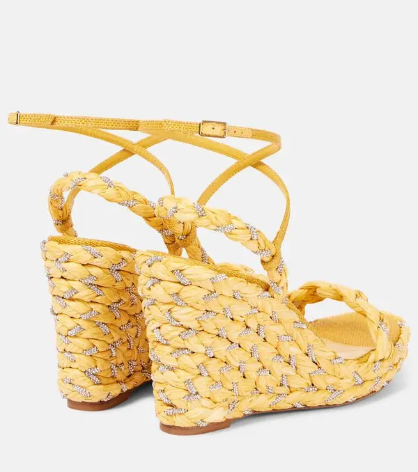 AQUAZZURA Costiera Crystal Raffia Espadrille Wedges