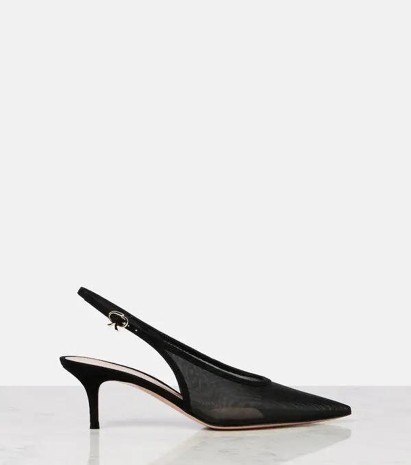 GIANVITO ROSSI 55 Leather-trimmed Organza Slingback Pumps