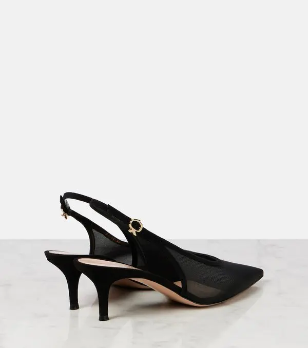 GIANVITO ROSSI 55 Leather-trimmed Organza Slingback Pumps