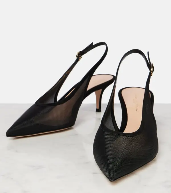 GIANVITO ROSSI 55 Leather-trimmed Organza Slingback Pumps