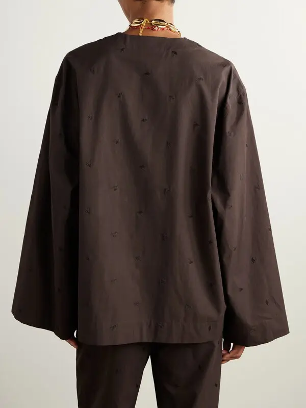 Attico Embroidered Cotton-blend Poplin Blouse